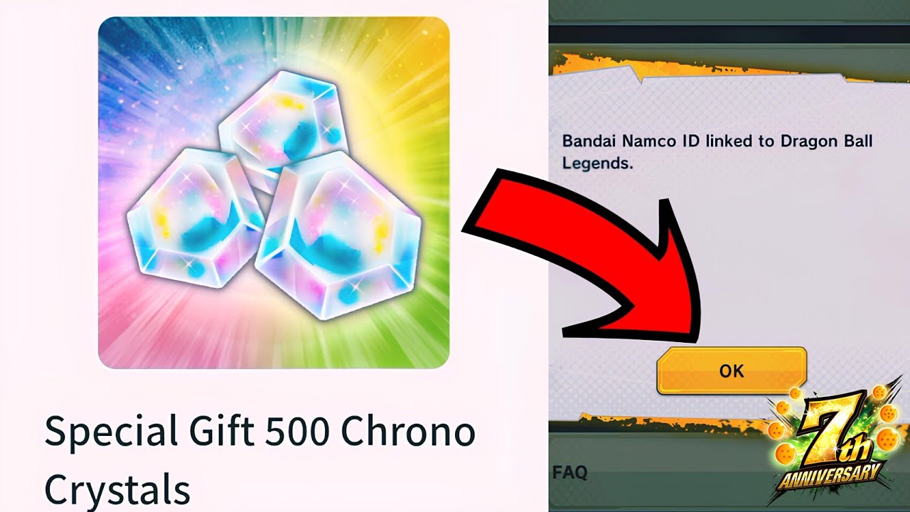 HOW TO LINK BANDAI NAMCO ID & GET FREE 500 CHRONO CRYSTALS IN DRAGON BALL LEGENDS!!