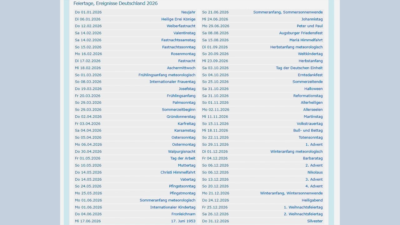 Calendar Germany 2026 with public holidays