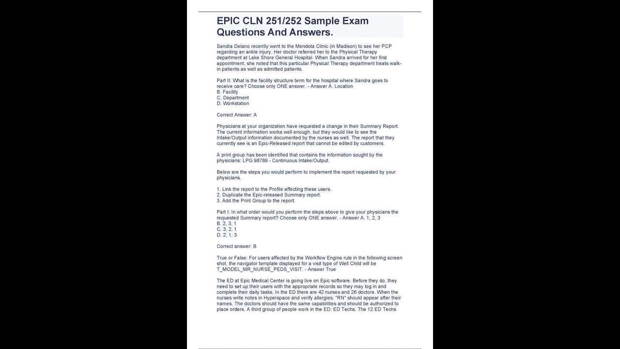 EPIC CLN 251252 SAMPLE EXAM QUESTIONS AND ANSWERS pdf
