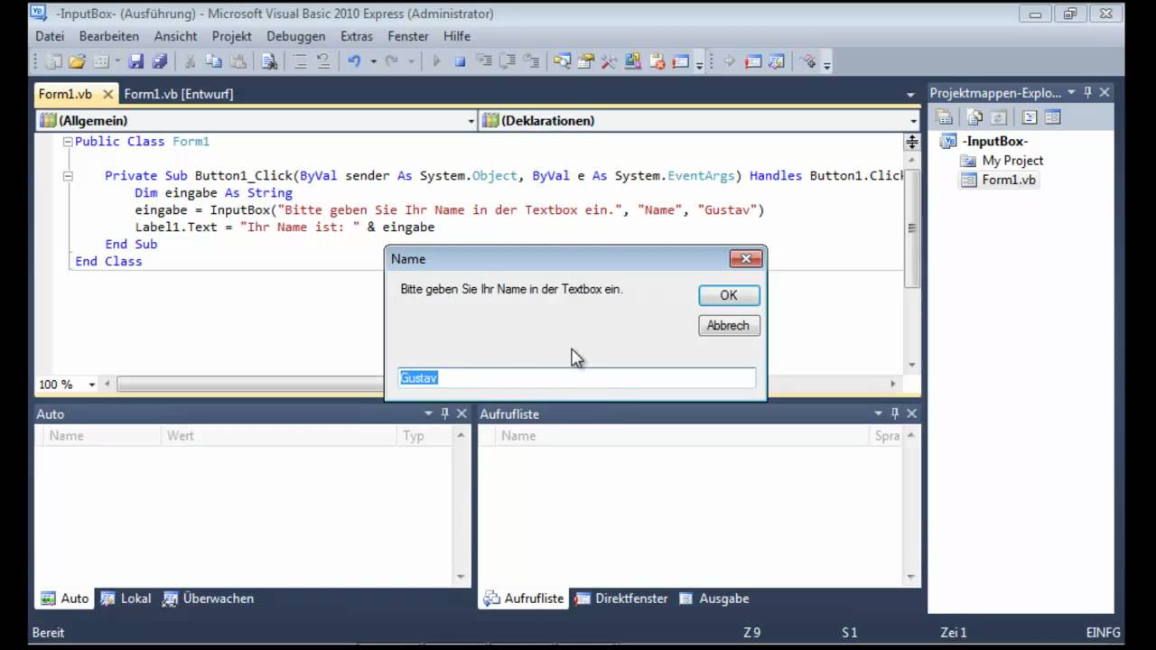 InputBox mit Visual Basic 2010