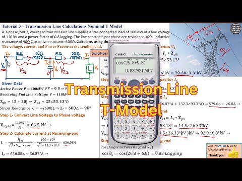 How to Solve Power Transmission Line problem | Medium Lines T-model - Tutorial 3