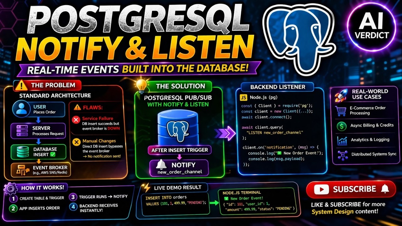 Build Bulletproof Event-Driven Systems with PostgreSQL (NOTIFY & LISTEN) | Ai Verdict