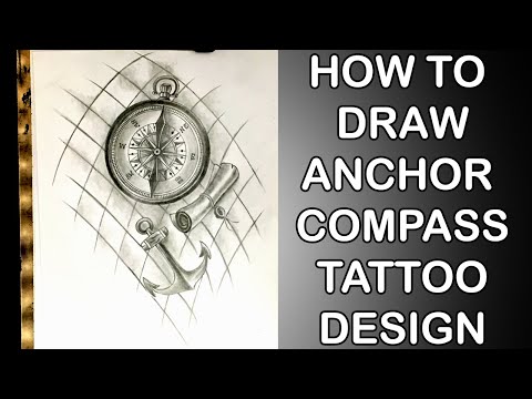 ANCHOR COMPASS TATTOO DESIGN - How to Draw a compass with anchor - Tattoo design idea