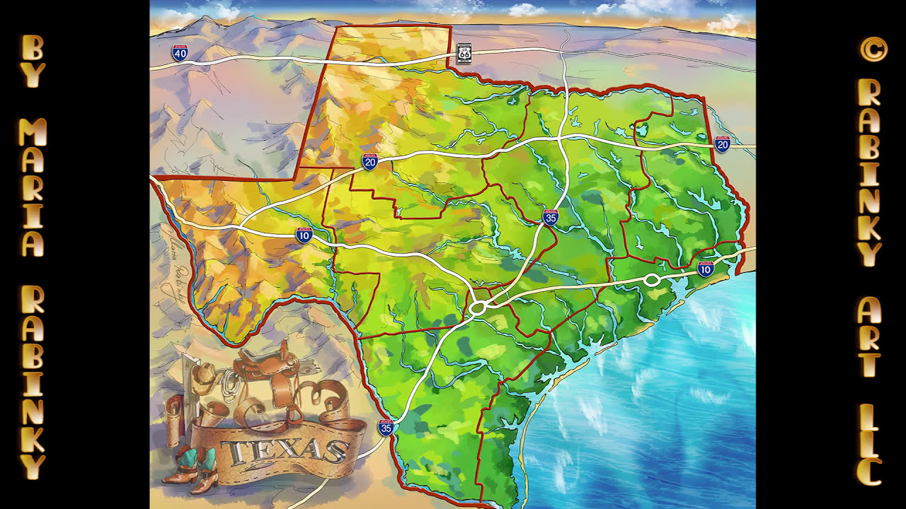 Illustrated Map of Texas State.