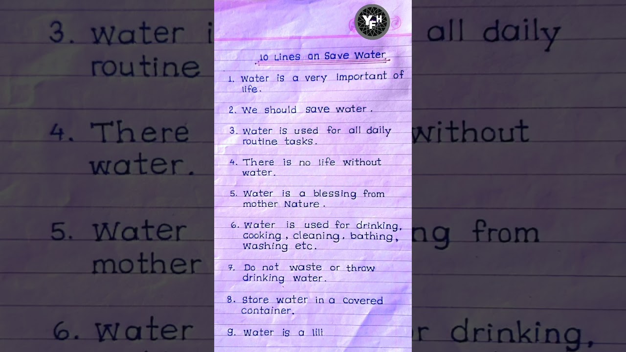 10 Lines on Save Water // Save Water 10 line // #yfh #shorts