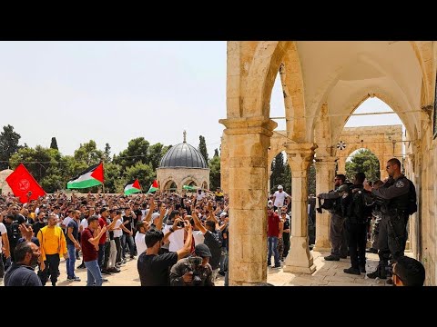 Israeli police patrol inside Al Aqsa Mosque during Ramadan Iftar