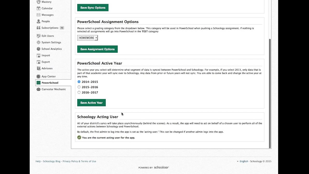 Schoology: SIS Sync Settings (PowerSchool)