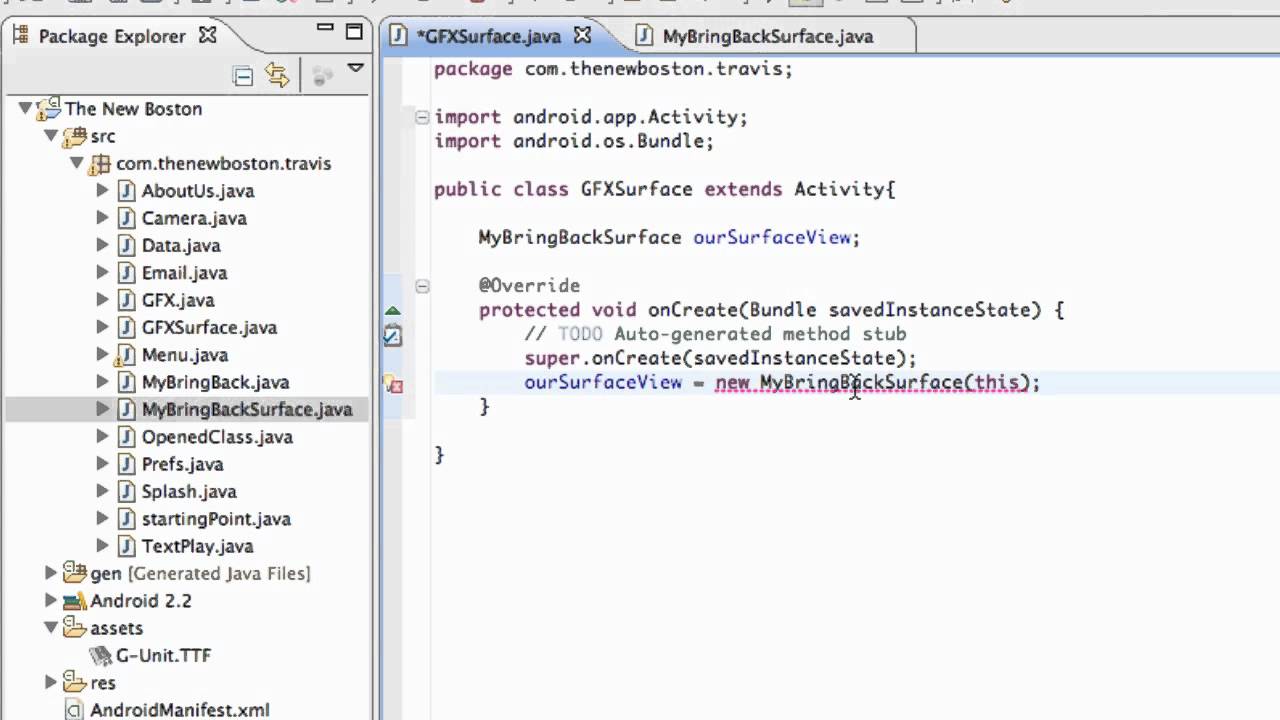 Android Application Development Tutorial - 67 - Setting up a SurfaceView class