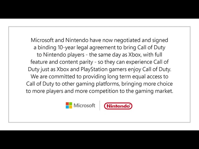 Nintendo will be getting "equal access" to Call of Duty as part of 10 ...