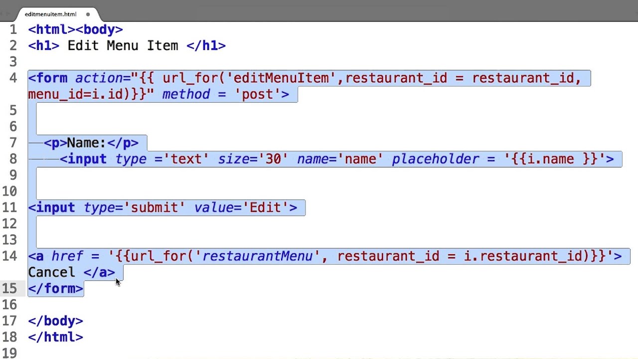 Edit Menu Form Solution - Full Stack Foundations