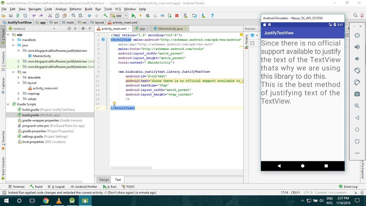 Justify text of TextView | Android Studio | Java