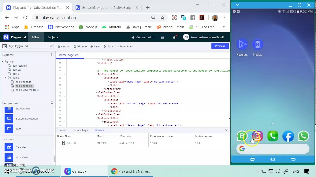 Nativescript playground template app