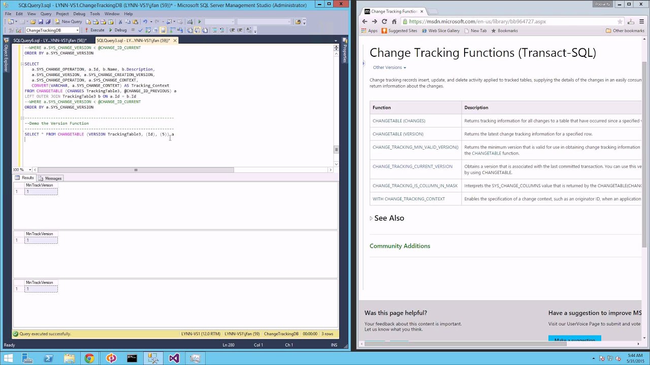 MSSQL - Change Tracking (CT) Functions Explained and Demo