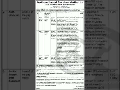 Various Vacancies in National Legal Service Authority, Delhi