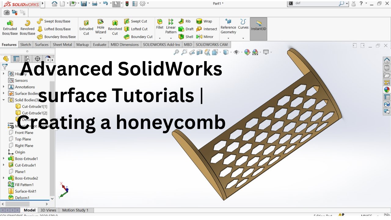 Advanced Solidworks surface Tutorial | Creating the honeycomb in solidworks