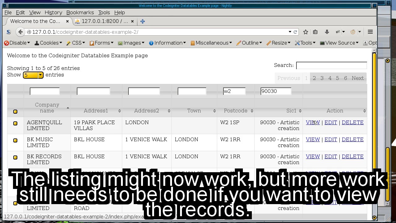 DataTables Library Example Ajax Application Database Update in Codeigniter on Centos