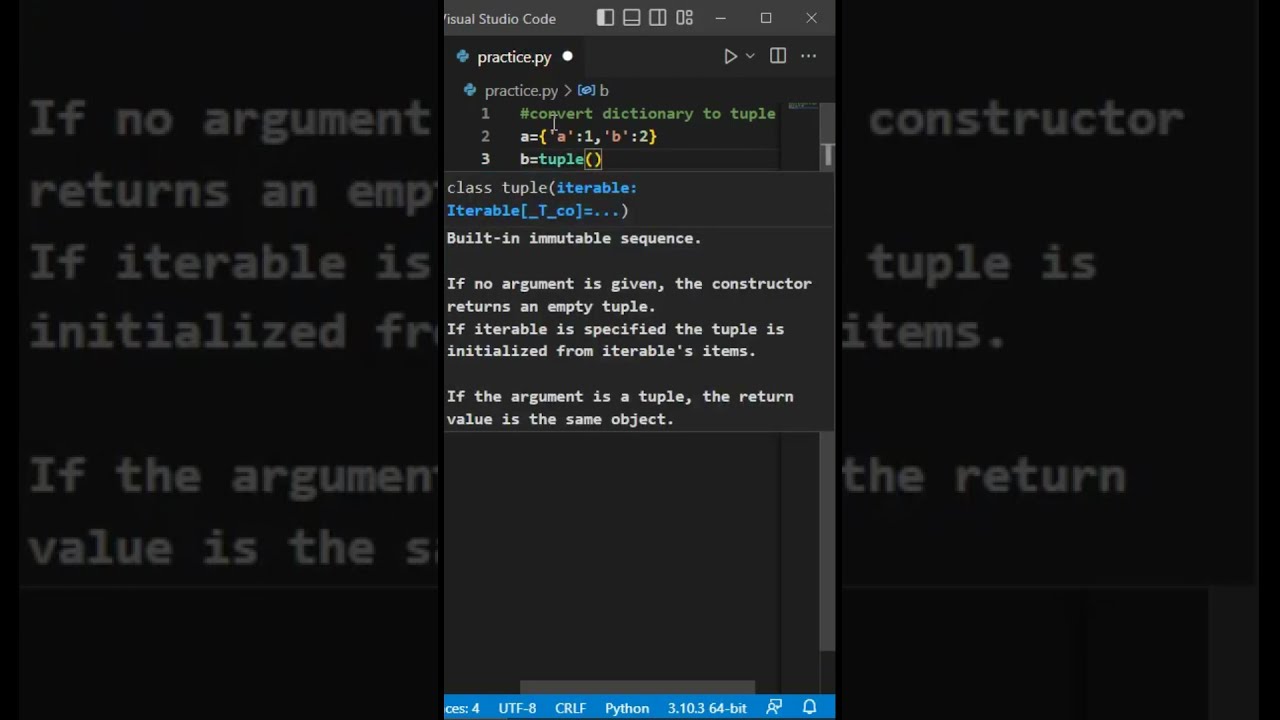 CONVERT DICTIONARY TO TUPLE #python #pythoncode #coding