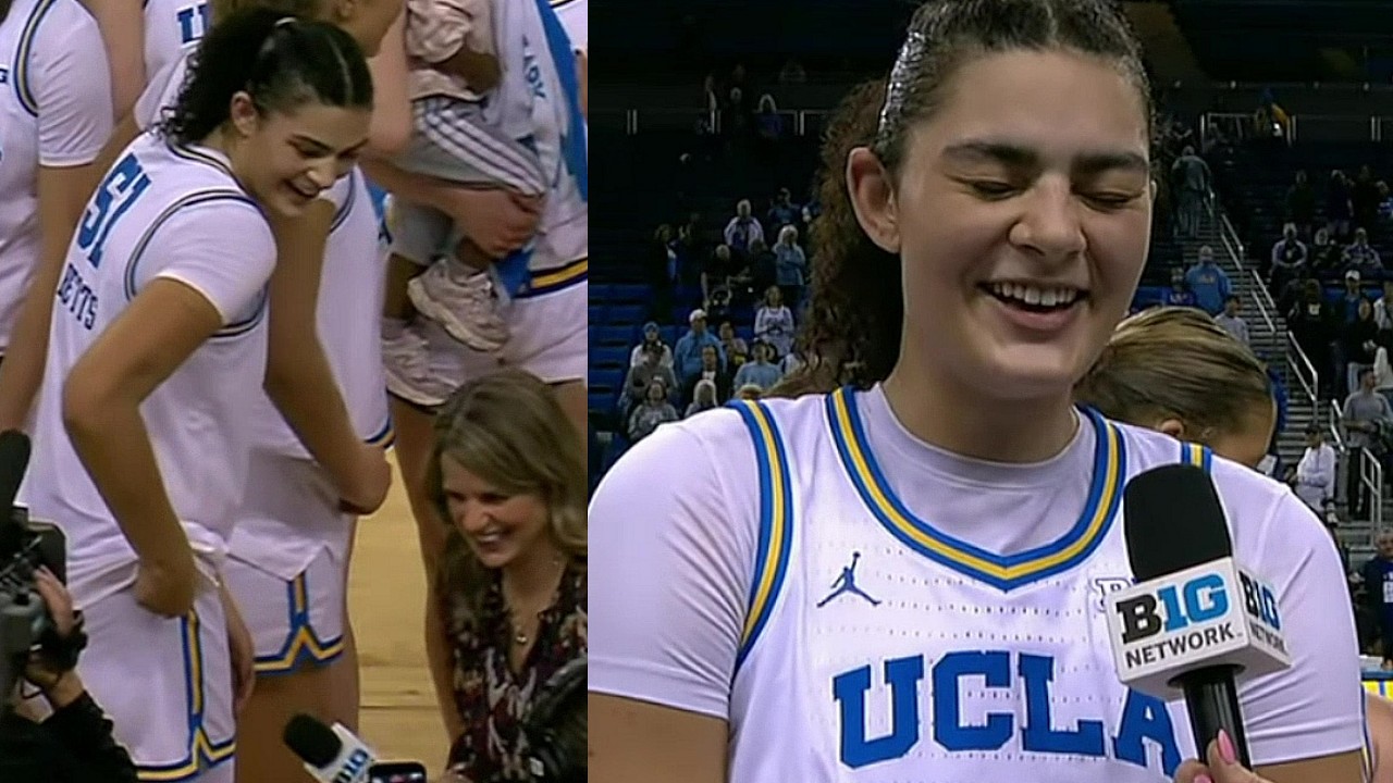 😂 Lauren Betts sister tries to PANTS HER live after win | UCLA Bruins women's college basketball