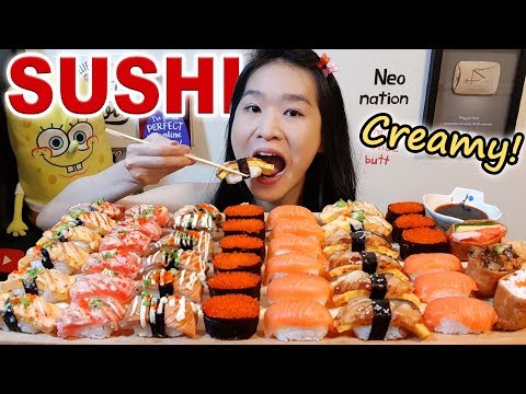 CREAMY SUSHI FEAST!! Japanese Nigiri Sushi, Salmon Aburi, Sushi Rolls Mukbang w/ Asmr Eating Sounds