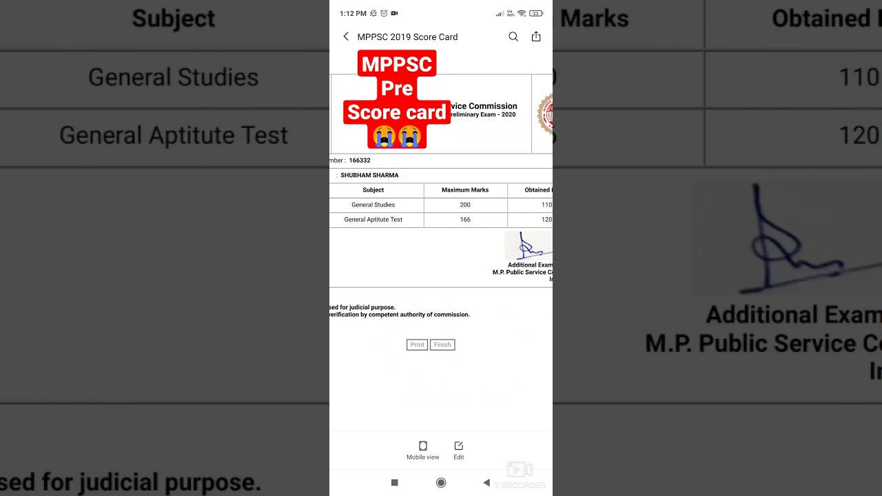 MPPSC Pre Score Card 2020// 😭😭
