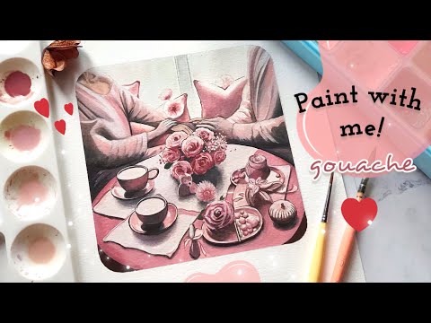 Romantic cafe date โ๏ธ๐ / Pink aesthetic vibes ๐ธ / Paint with me ๐จ Himi jelly gouache