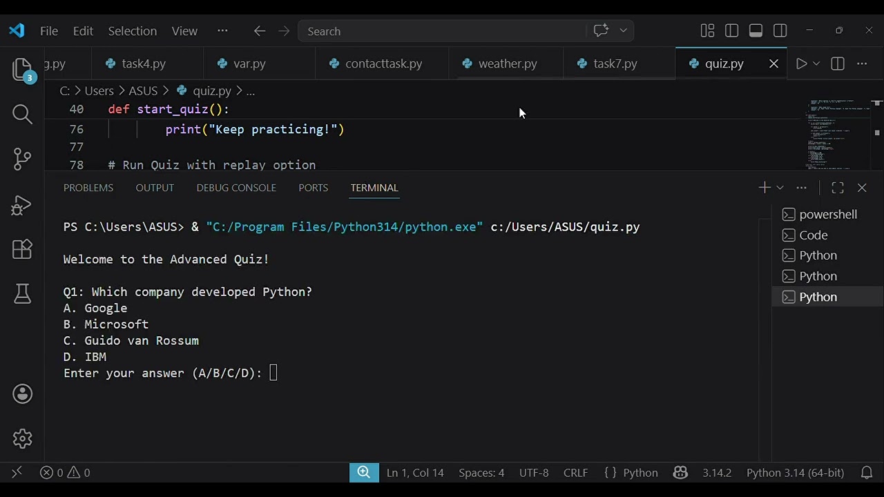 Task-8 Quiz Application using Python |   @Technohacksedutech @Sandip Gavit