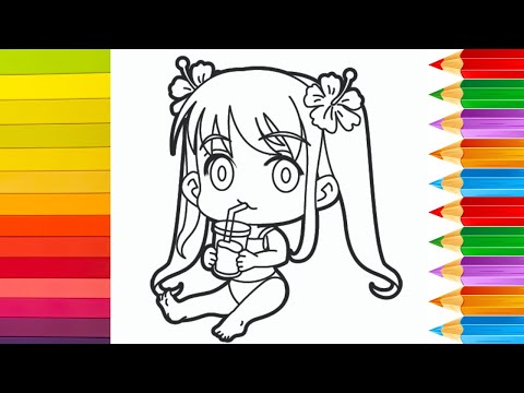 Coloring Cute Anime Girl Finished Pages | Color Pencils for coloring therapy