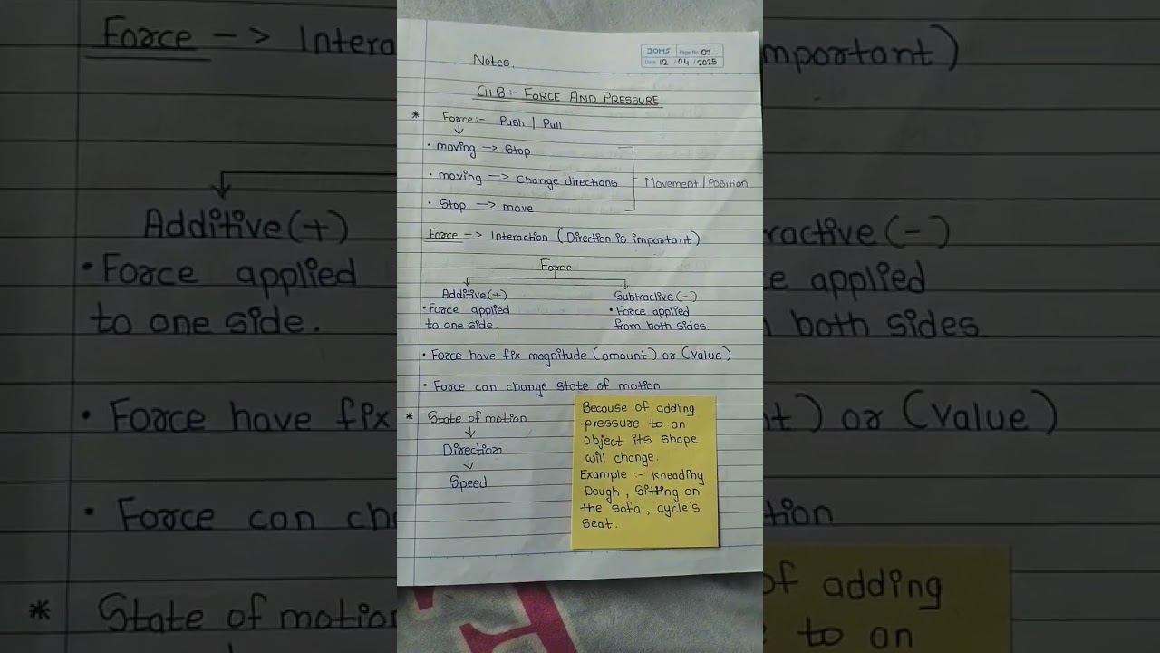 Class 8 Science chapter 8 Force and Pressure Notes |learnxpress #science #class8notes