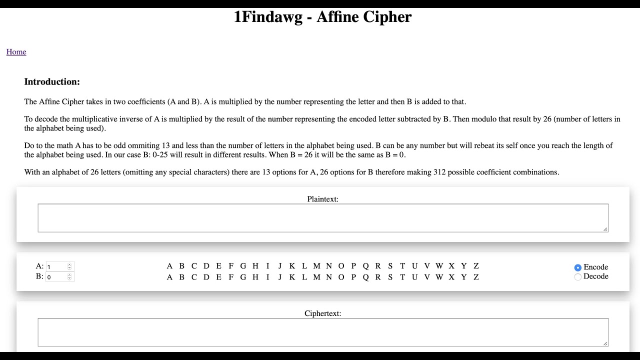 Affine Cipher - Demo and Code