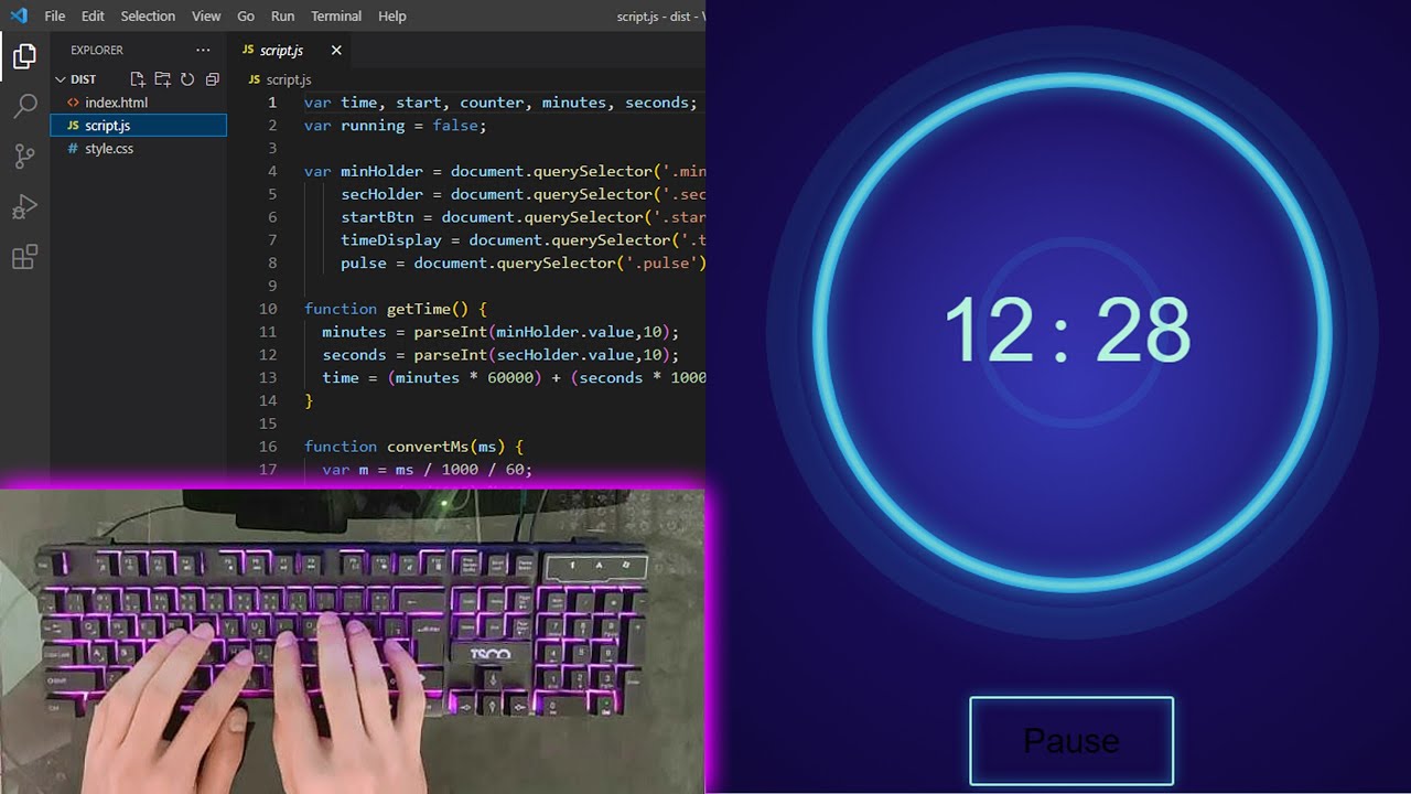 ASMR Programming - Glowing Countdown Timer using Html CSS & JavaScript - No Talking