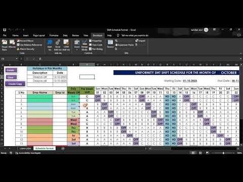 Automatic employee shift schedule Customization in excel in Tamil || Excel vazhikati