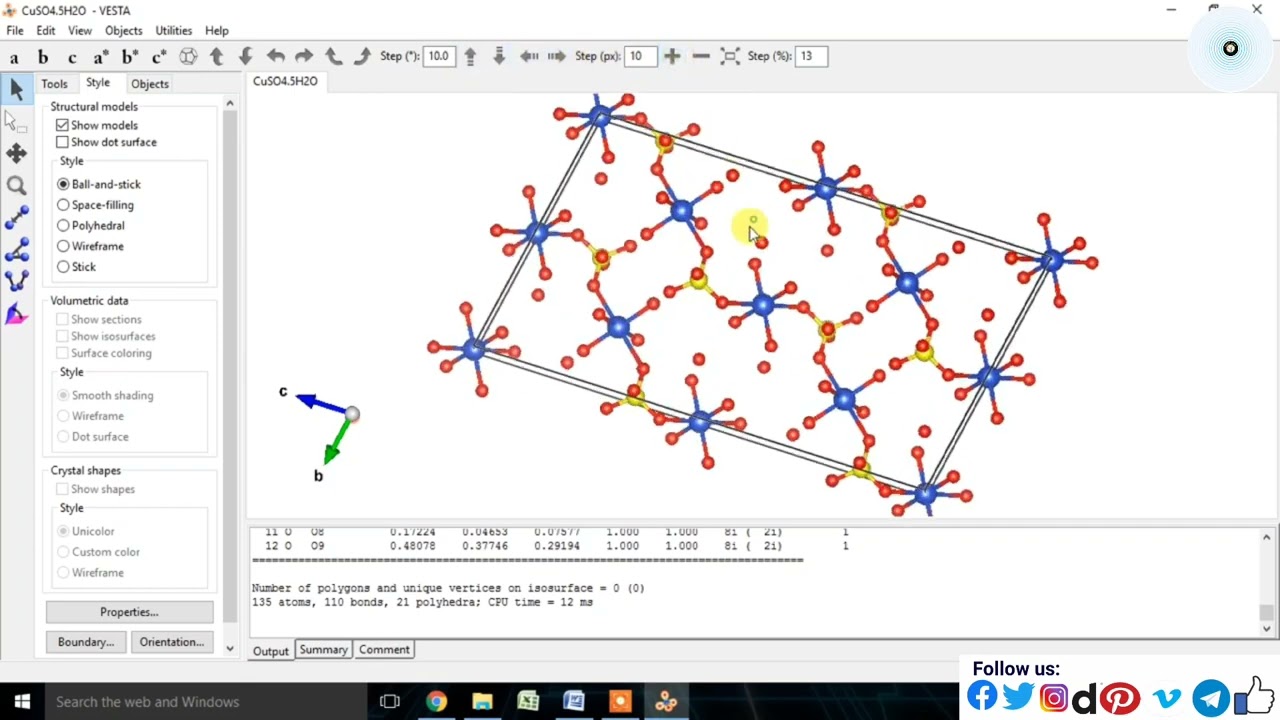 How to draw Crystal Structure of Chalcanthite Blue(CuSO4.5H2O) & Miller Plane using VESTA software