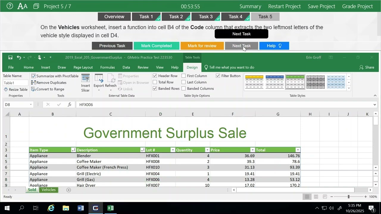 Excel 2019 Practice Exam 2 Project 5