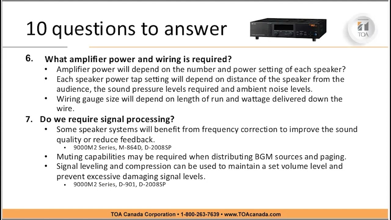 TOA Canada - 70 Volt Basics Training