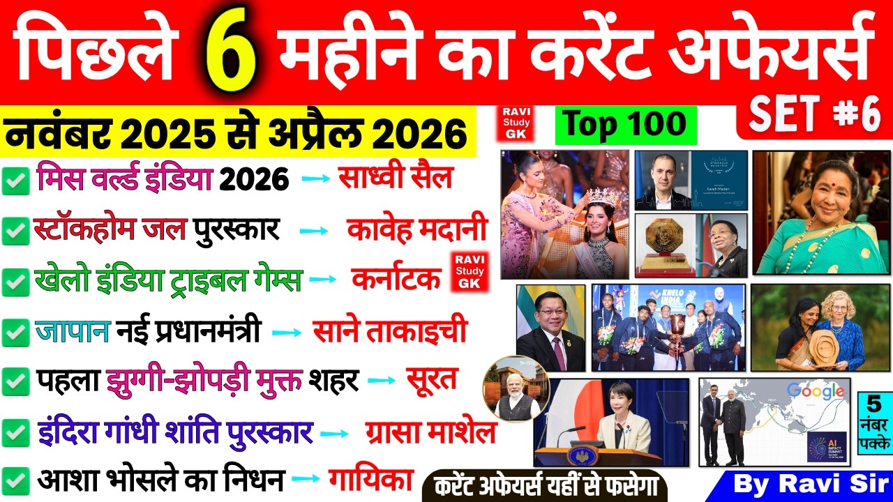 Last 6 Months Current Affairs 2026 | November 2025 to April 2026 | Imp Current Affairs Last 6 Months
