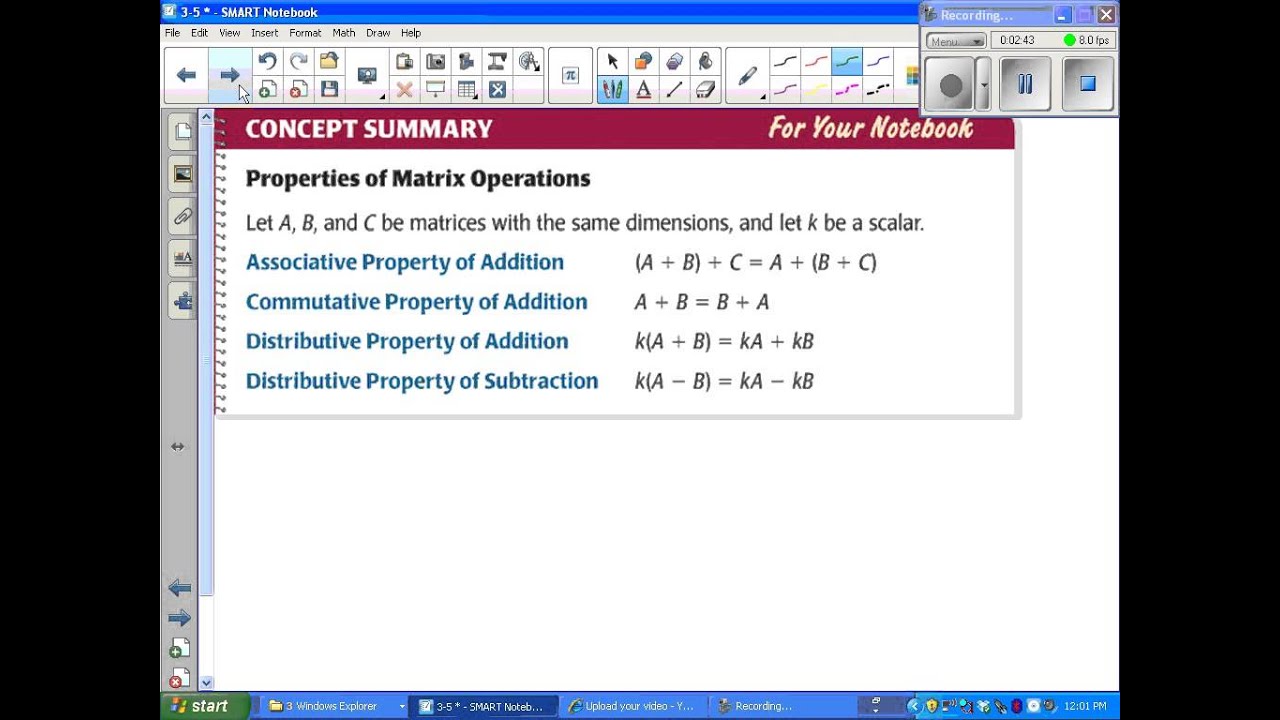 Algebra II 3-5 Perform Basic Matrix Operations