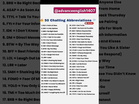 chatting abbreviations /full form #chatting #abbreviations #fullform #silentletters #shorts