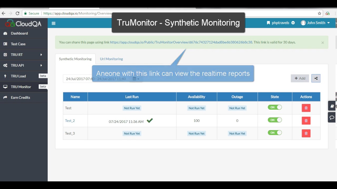 CloudQA Synthetic Monitoring