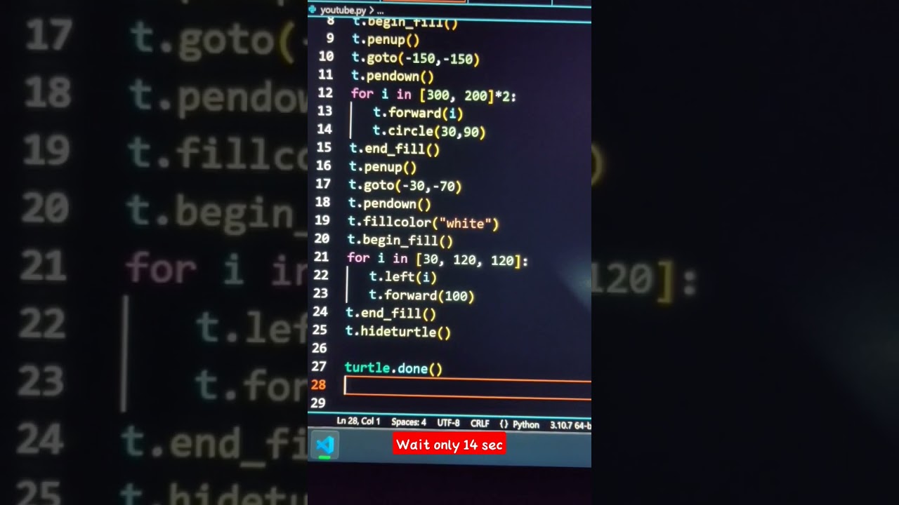 Creating a YouTube logo using Python turtle - VS code #shorts #python
