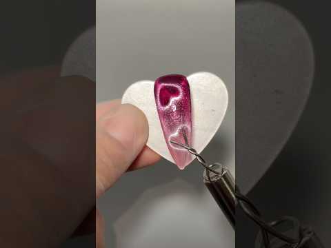 💕 Double Heart Cat Eye Nails with Paperclip and Magnet #nails #nailart #naildesign