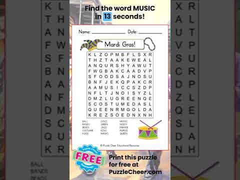 Mardi Gras Word Search-Find MUSIC #wordsearch #wordgame #puzzlegame #mardigras #music #parade #game