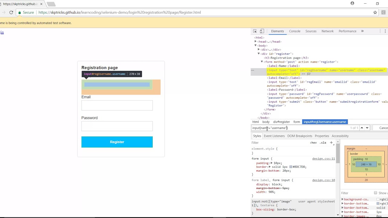 Locating Elements by its Attributes - CSS selector
