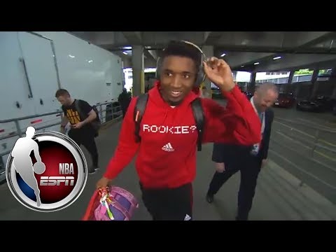 Donovan Mitchell dons ‘Rookie?’ hoodie before matchup with Blazers | NBA on ESPN