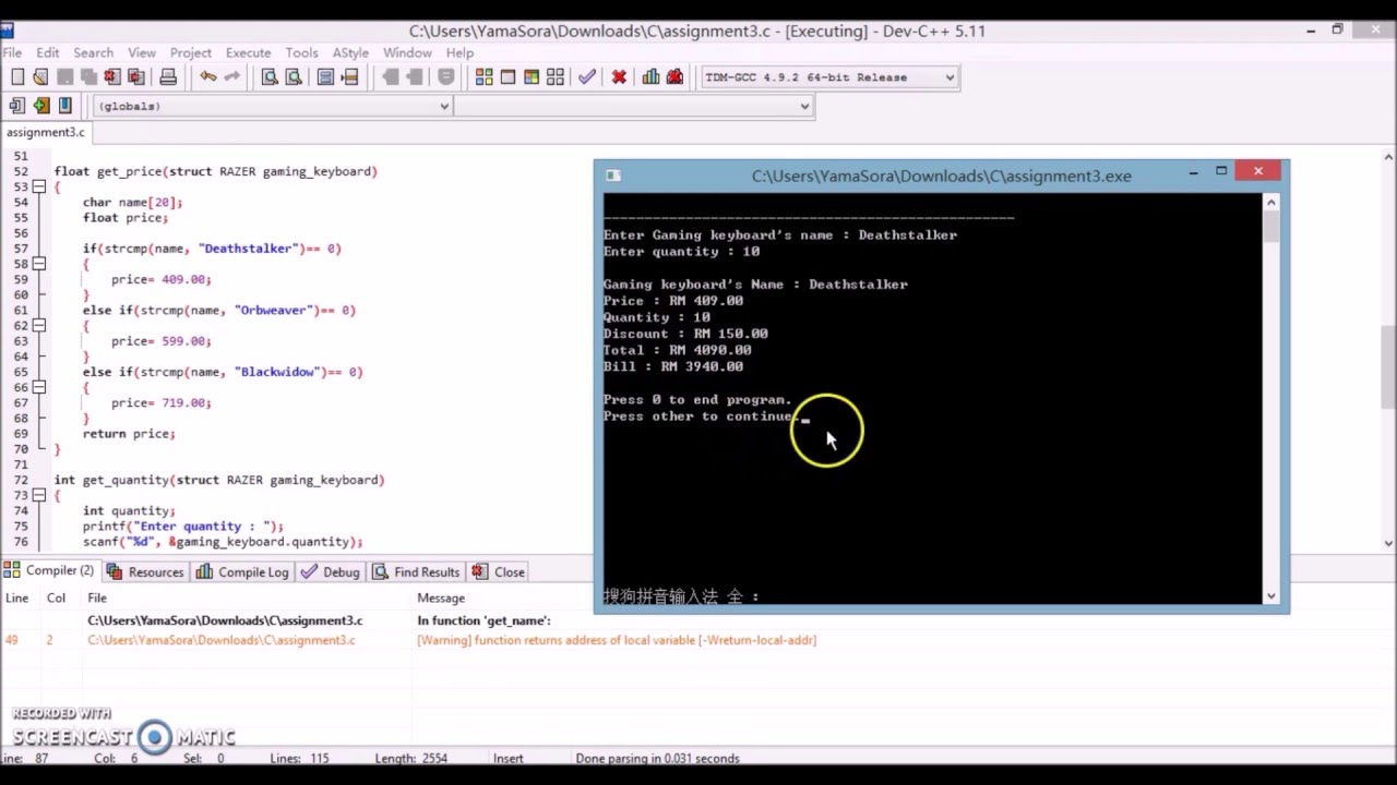 Assignment 3 : Using C Program solves problem