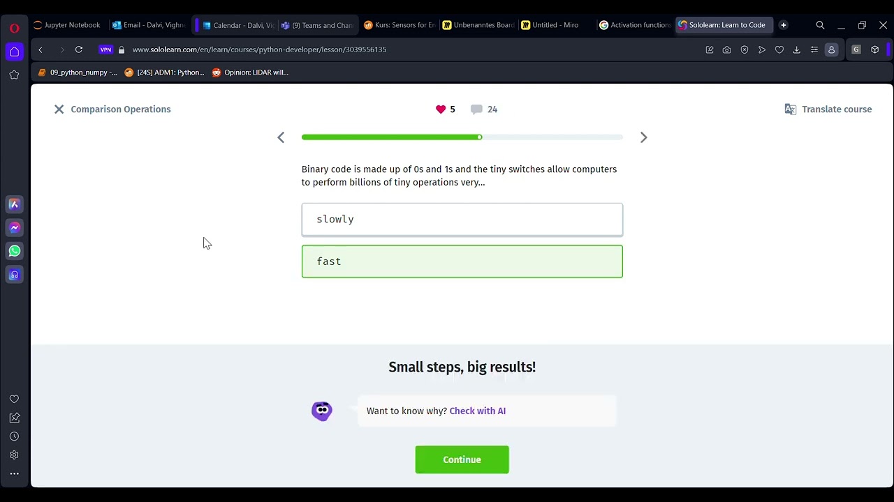 18 Comparison Operations | Python Developer | Sololearn