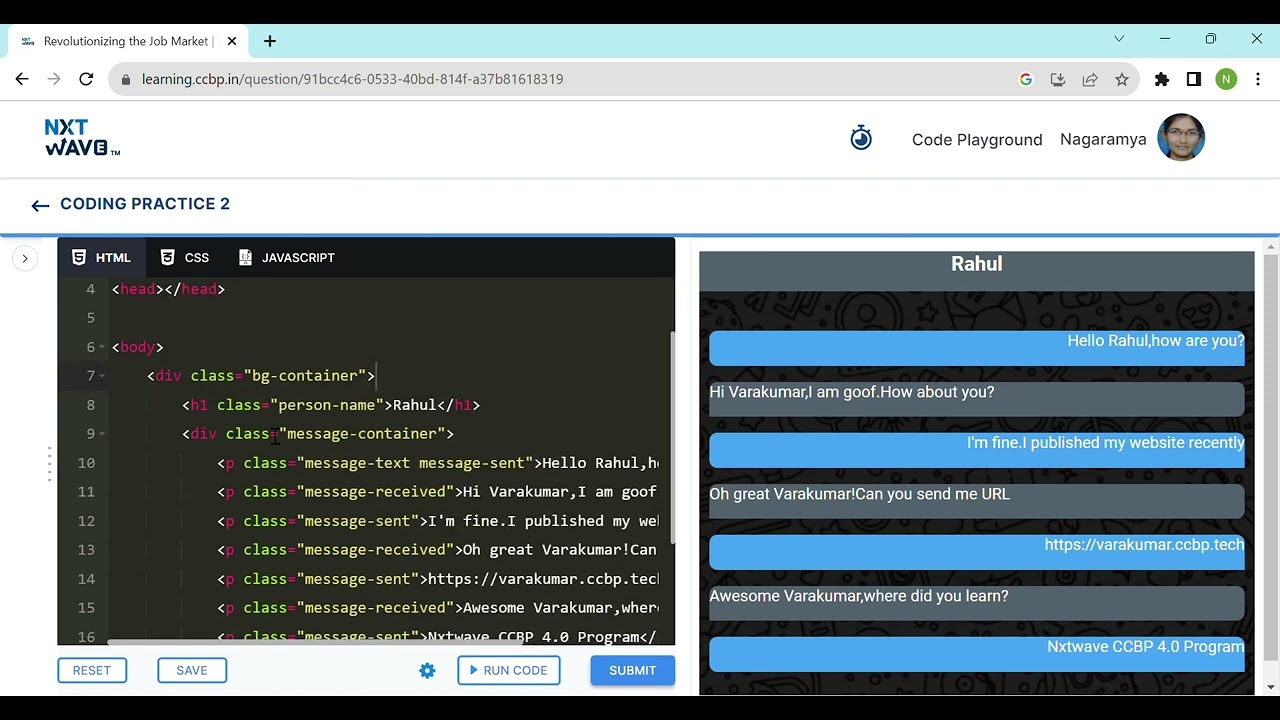 Chat page coding practice in Nxtwave CCBP 4.0|Coding practice 2|Pratice coding in html &Css|#nxtwave