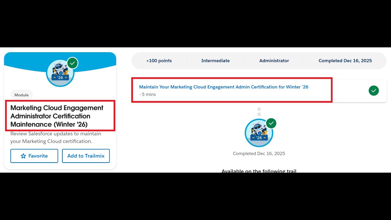 Marketing Cloud Engagement Administrator Certification Maintenance (Winter '26) | Salesforce