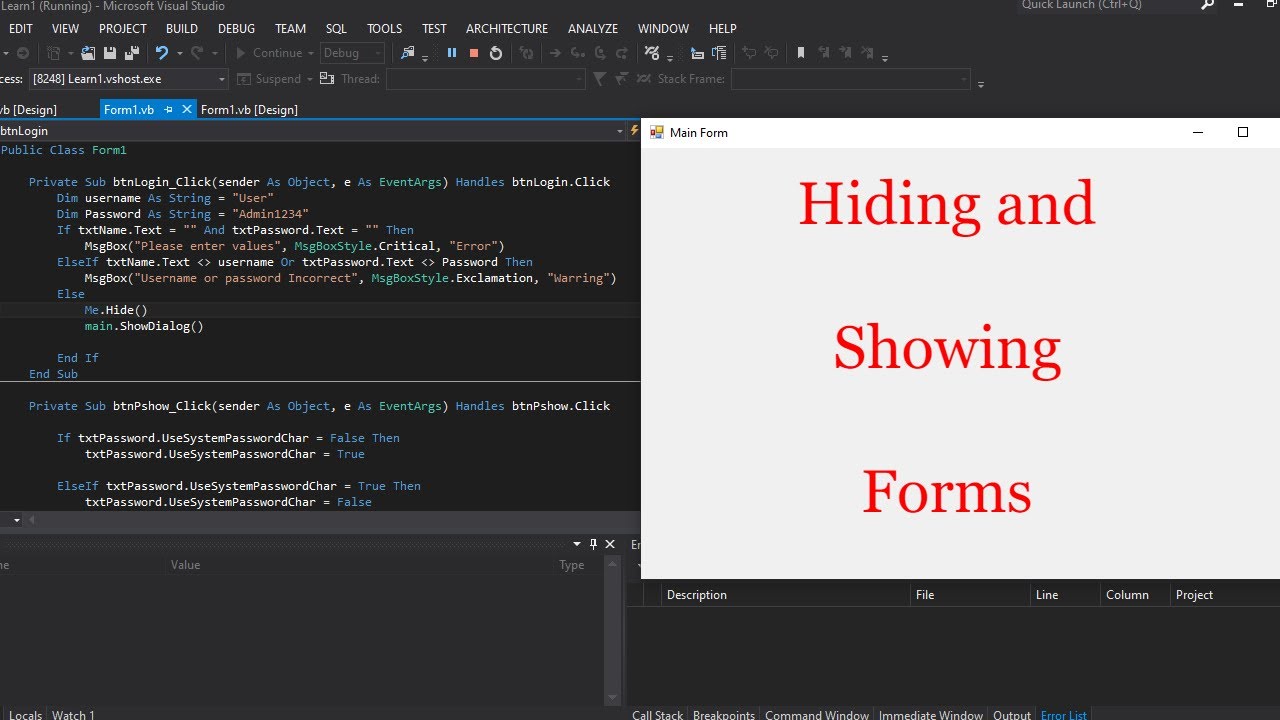 Visual Basic Tutorial: 3 |  Hiding and Showing Windows Forms | Code Savvy Scouts