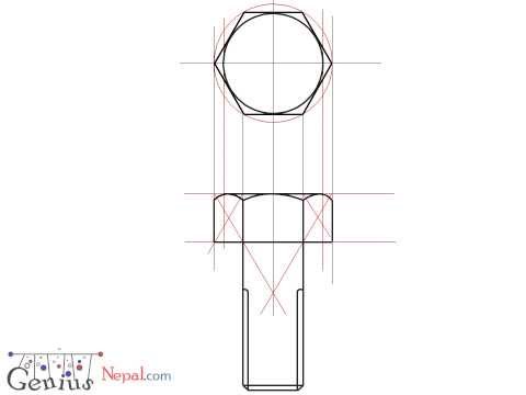 Engineering Drawing Tutorials/Assembly drawing with Front view & Side view (bolt)