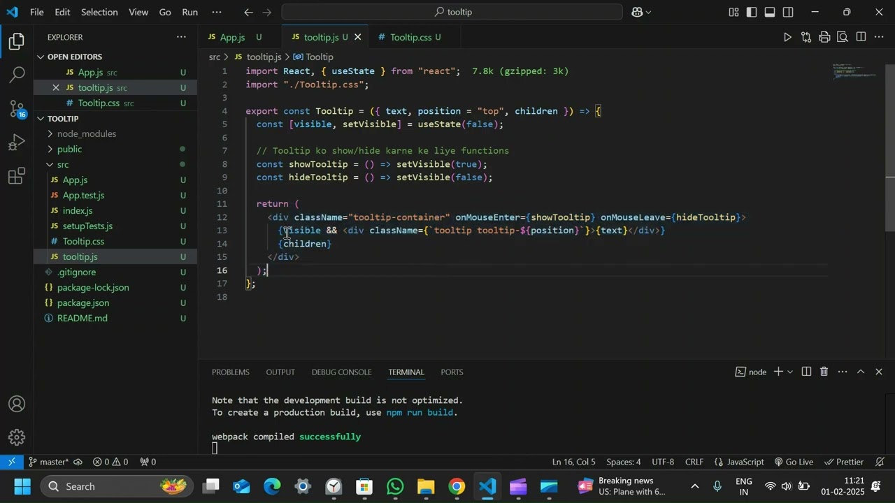 Coding Ninjas Tooltip Project Using React